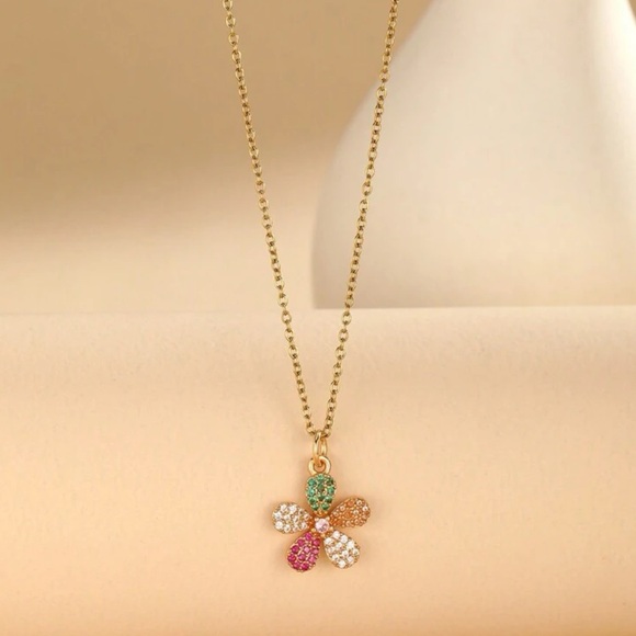 Jewelry | Gold Plated Stainless Steel Multi Color Flower Pendant ...